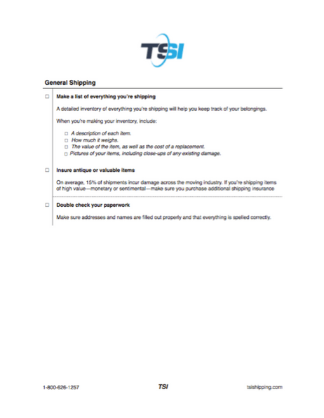 Shipping Checklist: Free Downloadable PDF | TSI Shipping